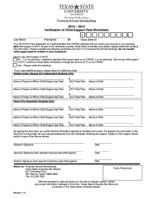 Fillable Online finaid txstate Verification of Child Support Paid ...