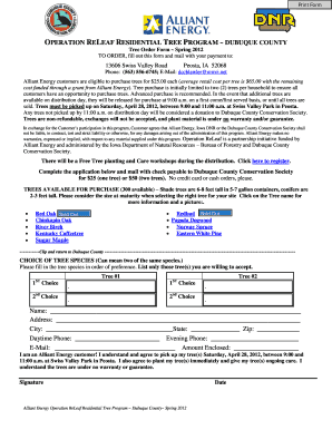 Fillable Online OPERATION RELEAF RESIDENTIAL TREE PROGRAM DUBUQUE ...