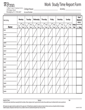 Fillable Online collegehouses upenn Work Study Time Report Form Fax ...