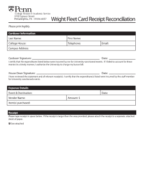 Fillable Online collegehouses upenn Wright Fleet Card Receipt ...