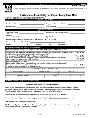 Fillable Online Evidence Of Insurability for Group Long Term Care. Group Long Term Care Evidence ...