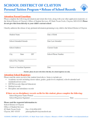 Fillable Online Records Release - School District of Clayton Fax Email ...