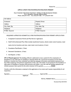 Fillable Online Footing-Foundation Permit Application Fax Email Print ...