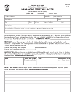 Fillable Online Bird banding permit application - Wildlife Home - Ohio ...