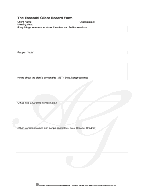 Fillable Online The Essential Client Record Form - The Consultants ...