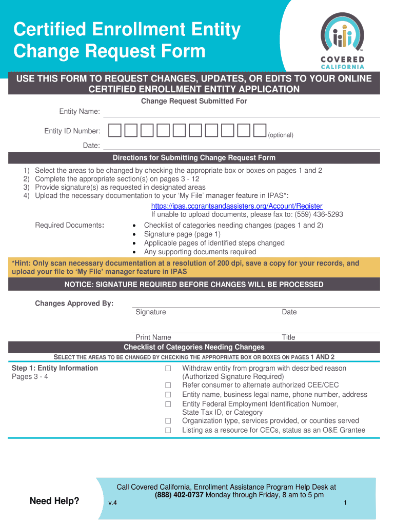 Fillable Online Certified Enrollment Entity Change Request Form Entity ID ... - Net Fax Email ...
