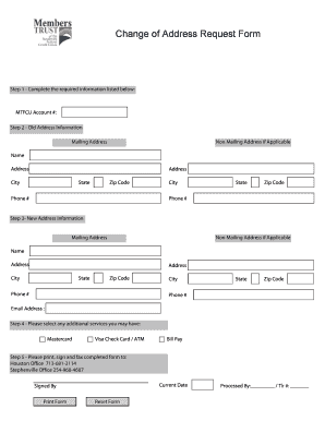 Fillable Online MTFCU Account # Change of Address Request Form Fax ...