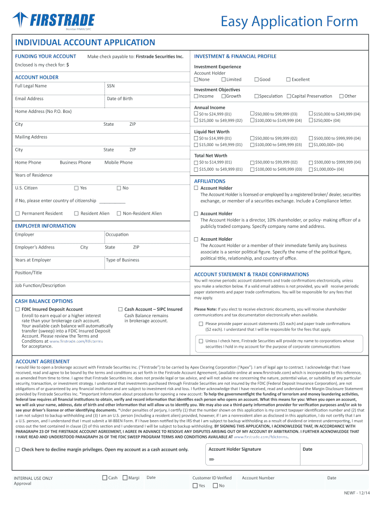 Fillable Online Easy Application Form - Firstrade Securities Inc. Fax Email Print - pdfFiller