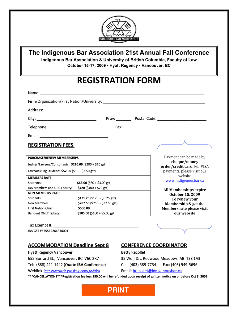Fillable Online Register Form - Indigenous Bar Association Fax Email ...