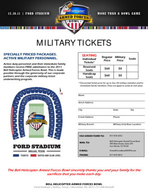 Fillable Online MILITARY TICKETS - Armed Forces Bowl Fax Email Print ...