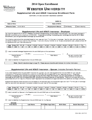 Fillable Online Supplemental Life Enrollment Form - Webster University ...