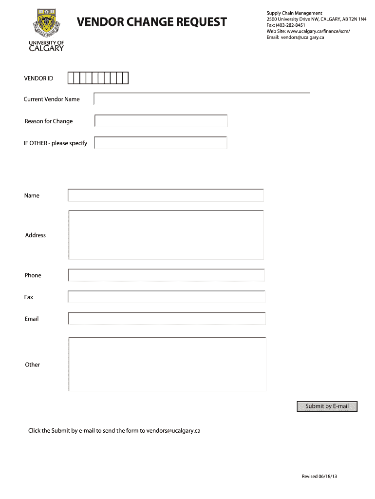 Fillable Online ucalgary Vendor Change Request Form - University of Calgary Fax Email Print ...