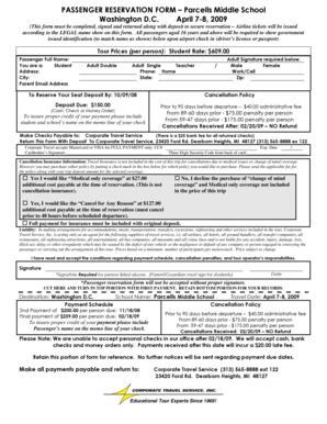 Fillable Online gpschools PASSENGER RESERVATION FORM Parcells Middle ...