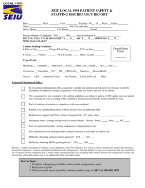 Fillable Online STAFFING DISCREPANCY REPORT AND PATIENT CARE ASSIGNMENT ...