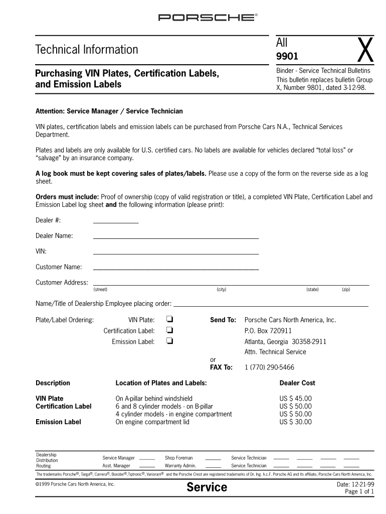 Fillable Online X All Technical Information 9901 Binder - Service ...