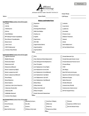 Fillable Online History and Intake Form Print Form - Affiliated ...