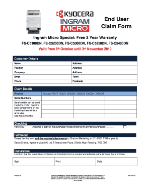 Fillable Online End User Claim Form Ingram Micro Special: Free ... - Printerland.co.uk Fax Email ...