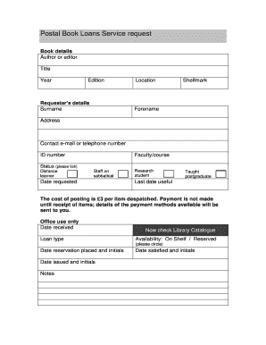 Fillable Online library dmu ac A Postal Book Loans request form Fax ...