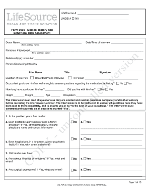 Fillable Online life-source FORM-0005 Medical History and Behavioral ...