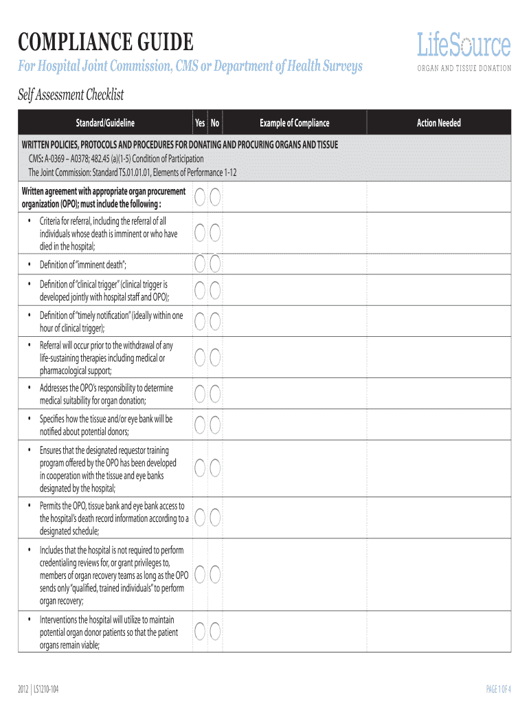 Fillable Online life-source For Hospital Joint Commission, CMS or ...