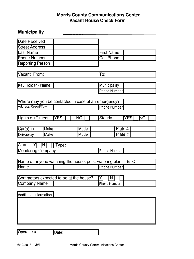 Fillable Online mendhamnj Vacant House Check PDF Form Fax Email Print ...