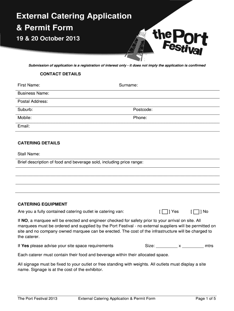 Fillable Online portenf sa gov External Catering Application - City of ...