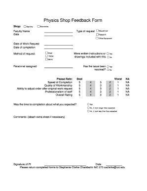 Fillable Online physicsweb phy uic Physics Shop Feedback Form - Physics UIC - physicsweb phy uic ...