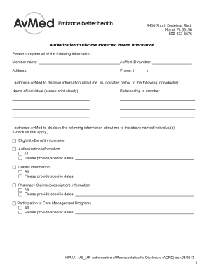 Fillable Online avmed Member Disclosure Form - AvMed - avmed Fax Email ...