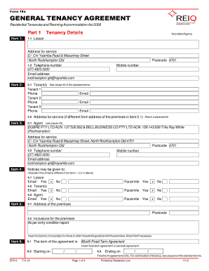 Fillable Online Form 18a GENERAL TENANCY AGREEMENT Residential Tenancies and Rooming ...