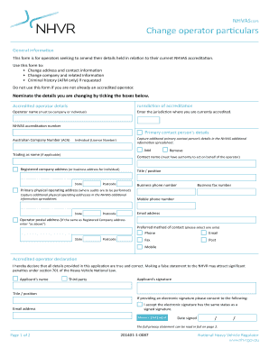 Fillable Online Change operator particulars - National Heavy Vehicle Regulator Fax Email Print ...