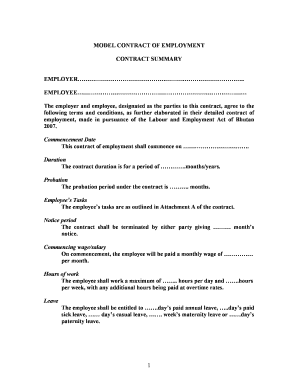 Fillable Online MODEL CONTRACT OF EMPLOYMENT Fax Email Print - pdfFiller