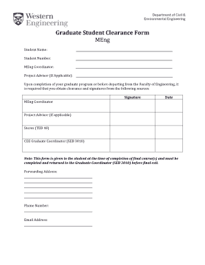 Fillable Online Graduate Student Clearance Form MEng Fax Email Print ...