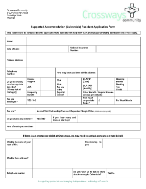 Fillable Online Resident Application Form - Crossways Community Fax ...