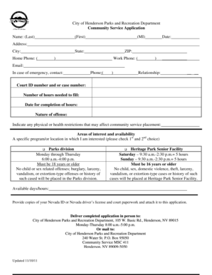 Fillable Online Community Service Application - City of Henderson Fax ...