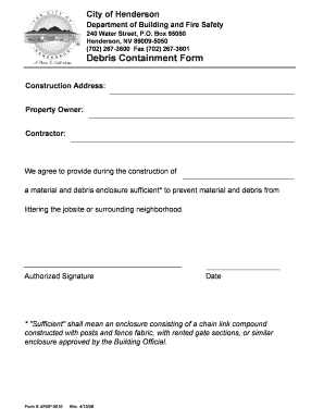 Fillable Online Debris Containment Form - City of Henderson Fax Email ...
