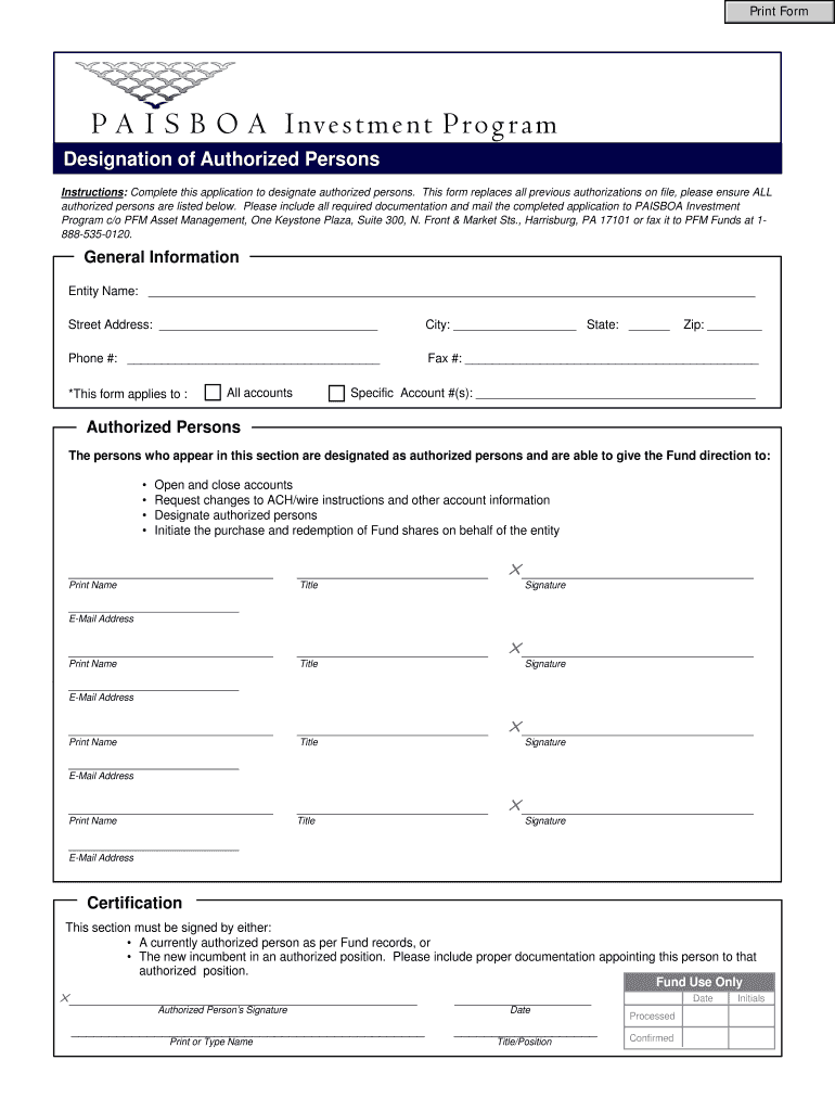 Fillable Online Authorized Persons Form - PAISBOA Investment Services ...
