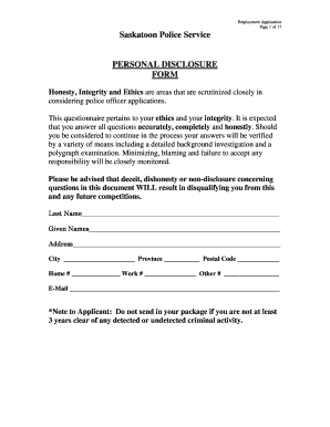 Fillable Online police saskatoon sk Saskatoon Police Service PERSONAL ...