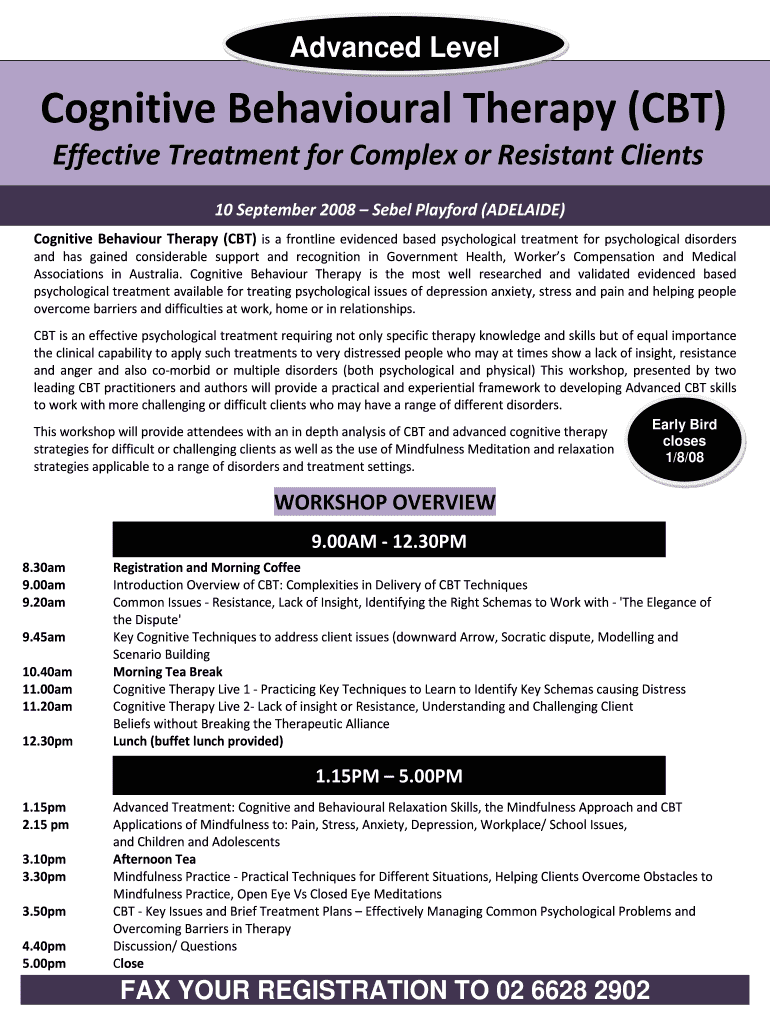 Fillable Online sisa net Advanced CBT Workshop Fax Email Print - pdfFiller