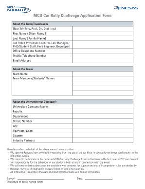 Fillable Online renesas MCU Car Rally Challenge Application Form Fax ...
