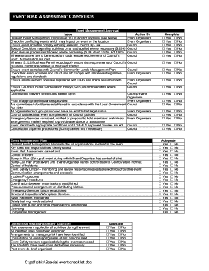 Fillable Online Event Risk Assessment Checklists Fax Email Print ...