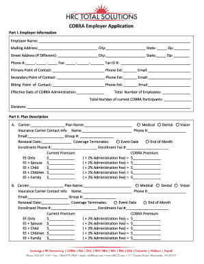 Fillable Online COBRA Employer Application Part I Fax Email Print ...