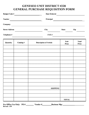 Fillable Online General Requistion Form - Geneseo CUSD 228 Fax Email ...