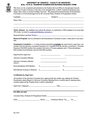 Fillable Online dentistry utoronto MSc to PhD Transfer Examination ...