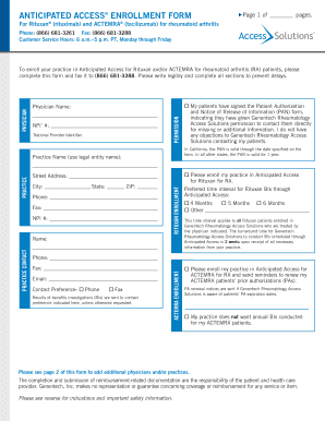 Fillable Online ANTICIPATED ACCESS ENROLLMENT FORM - Genentech ... Fax Email Print - pdfFiller