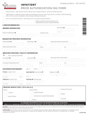 Fillable Online Complete and Fax to: 1-877-401-8175 INPATIENT Prior Authorization Fax Form ...