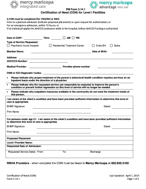 Fillable Online BCertificateb of Need CON - Mercy Maricopa Integrated ...