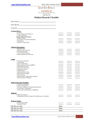 Fillable Online Medical Records Checklist - LXE Counseling Fax Email ...