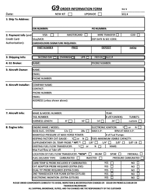 Fillable Online G9 ORDER INFORMATION FORM INV # Date: SEQ # Fax Email ...
