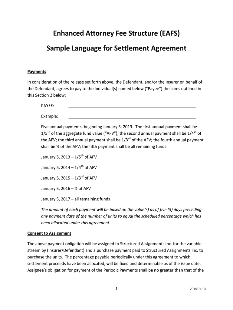 Fillable Online EAFS Settlement Language - Treasury Funded Structured ...