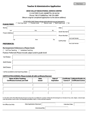 Fillable Online Teacher & Administrative Application - Fort Frye Local School District Fax Email ...